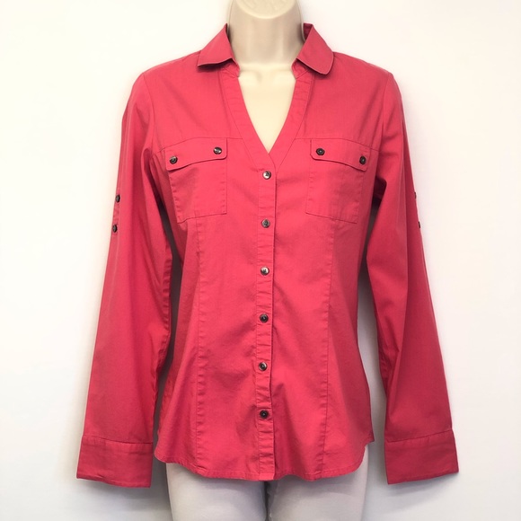 Express | Tops | Express Essential Shirt Coral Leopard Print | Poshmark